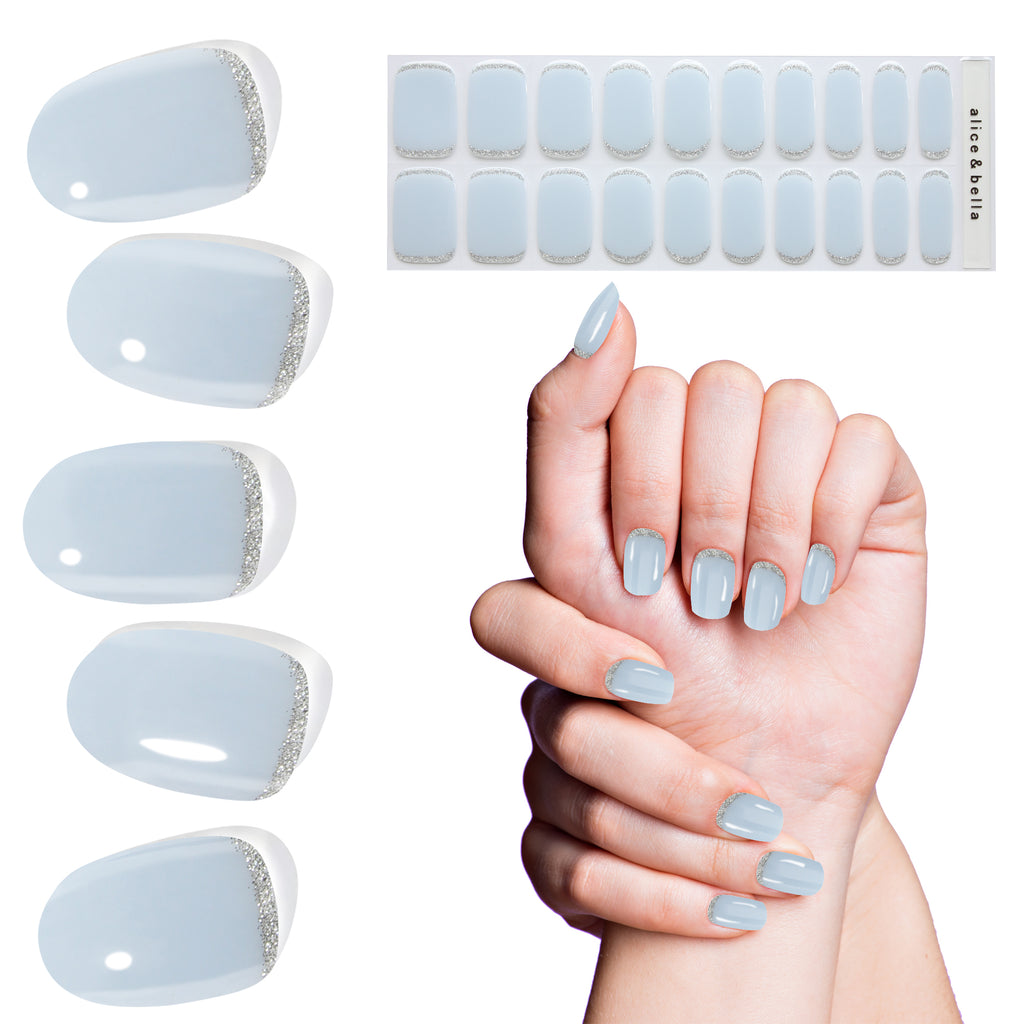 Blue French Tip Gel Nail Strips | Teeny Blue | Alice & Bella Nails